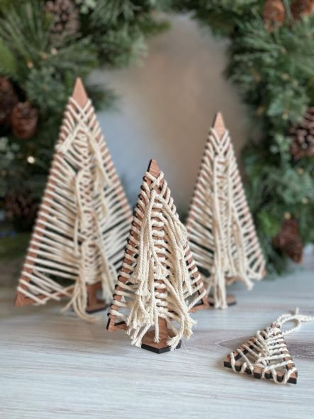 Macrame Christmas Tree Set, Boho Macrame Trees, Macrame Christmas Trees, Boho Christmas Decor ...