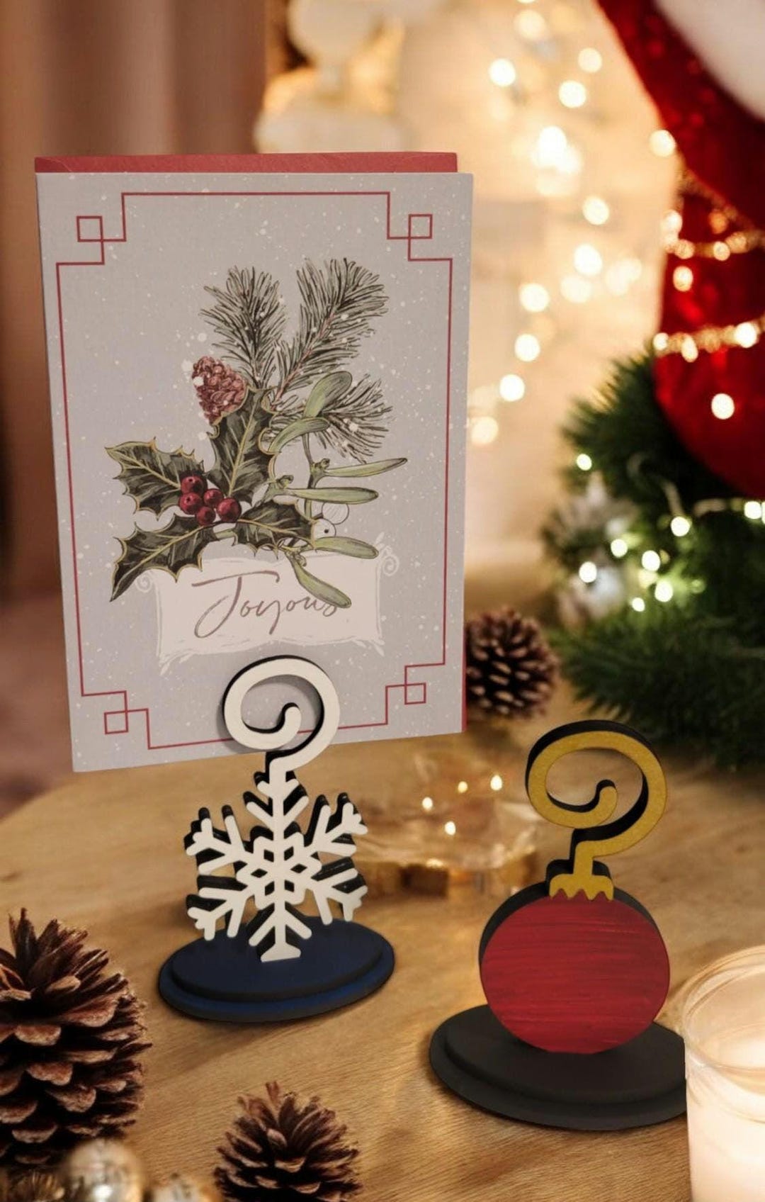 Hand-painted Christmas Card Holder: Maple Wood Photo Display - Etsy