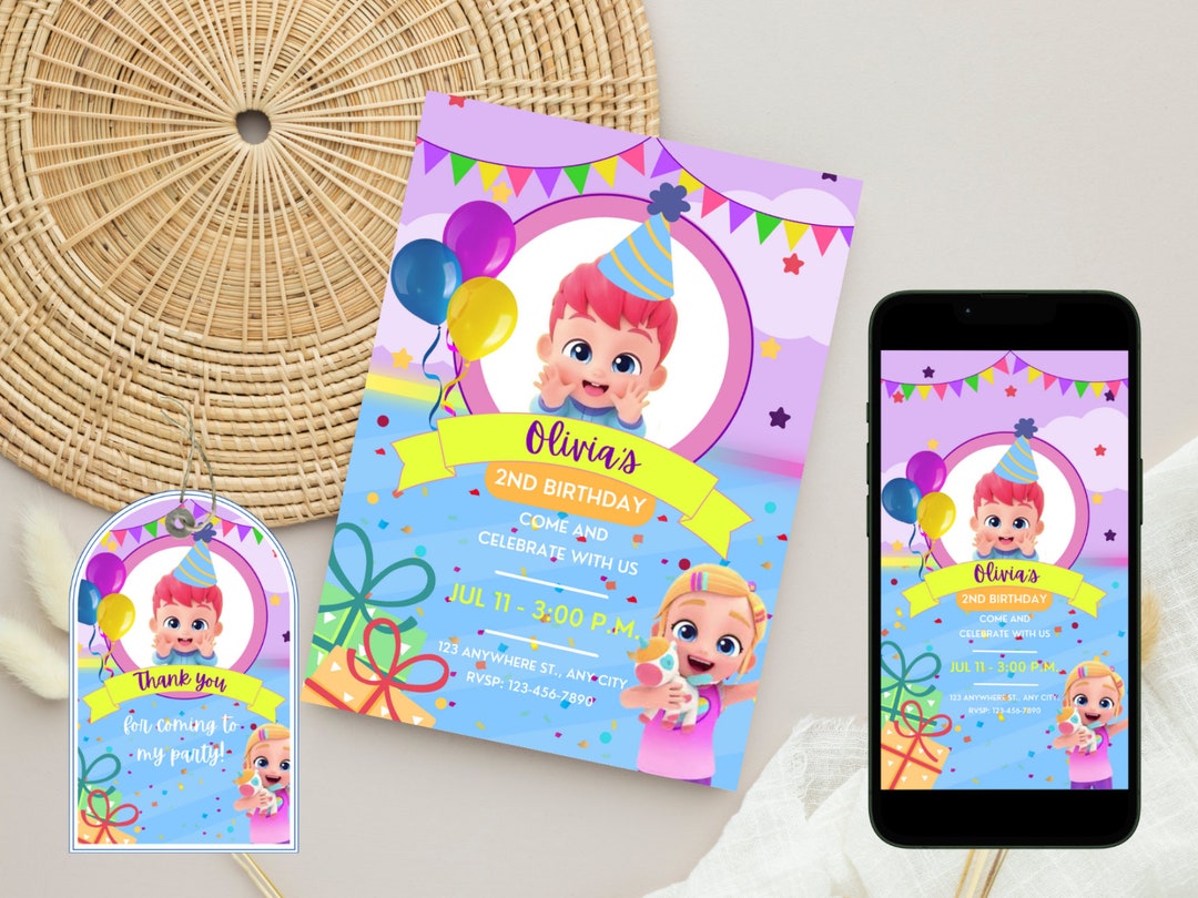 3in1 BEBEFINN Birthday Invitation Canva Templates Instant Download ...
