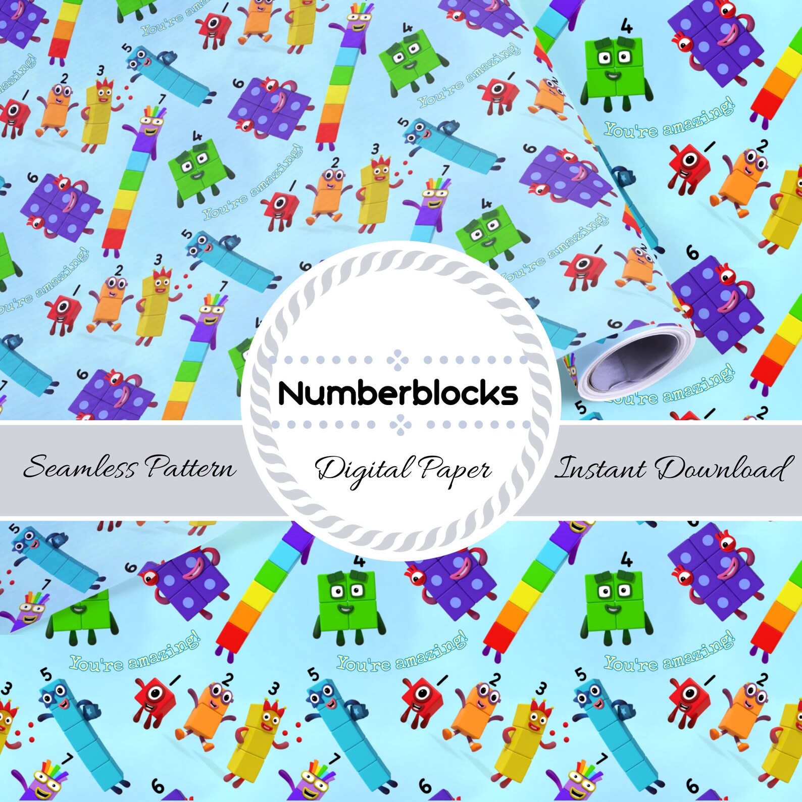 NUMBERBLOCKS Digital Seamless Pattern Printable Fabric - Etsy