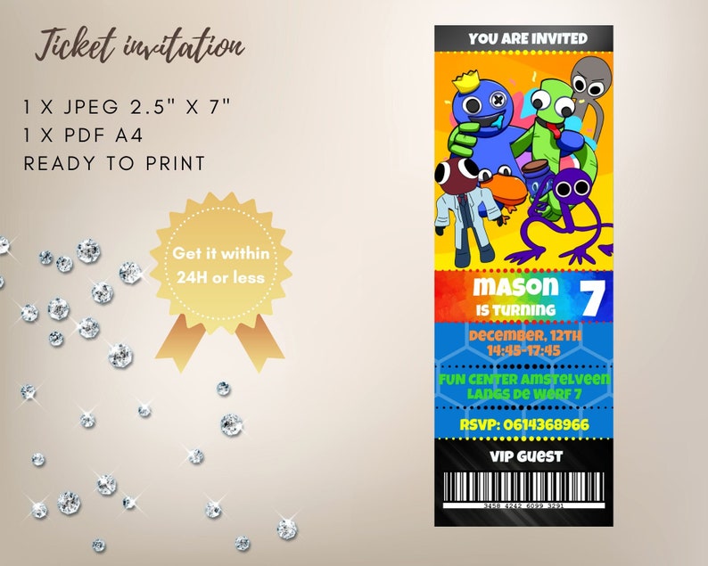 RAINBOW FRIENDS Ticket Invitation Digital Printable 1st - Etsy