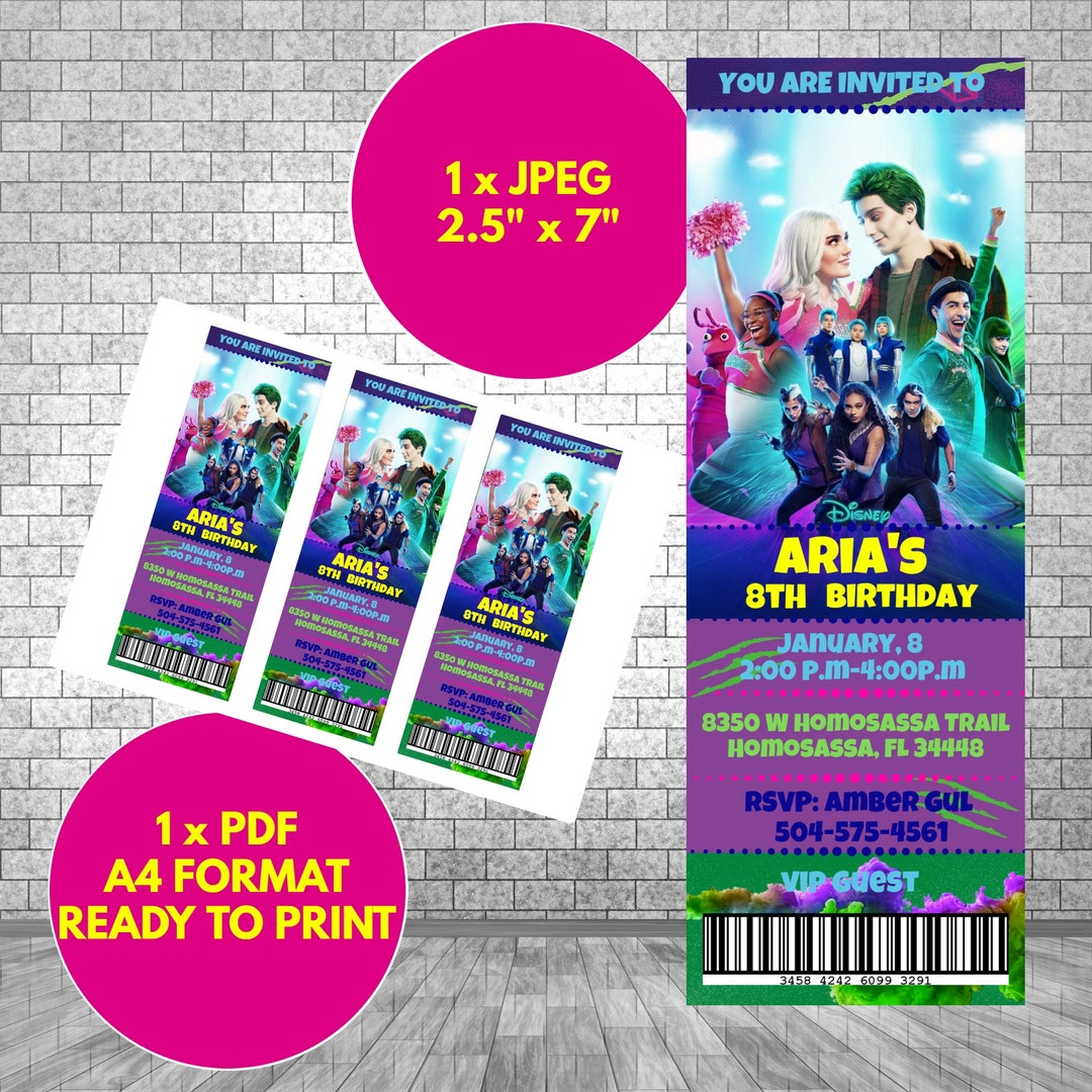 ZOMBIES 3 Ticket Invitation Digital Printable Birthday Party You Print ...