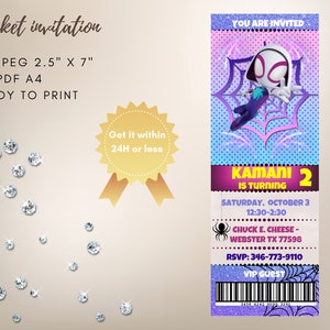 GHOST SPIDER GWEN Ticket Invitation Digital Printable Birthday Party ...