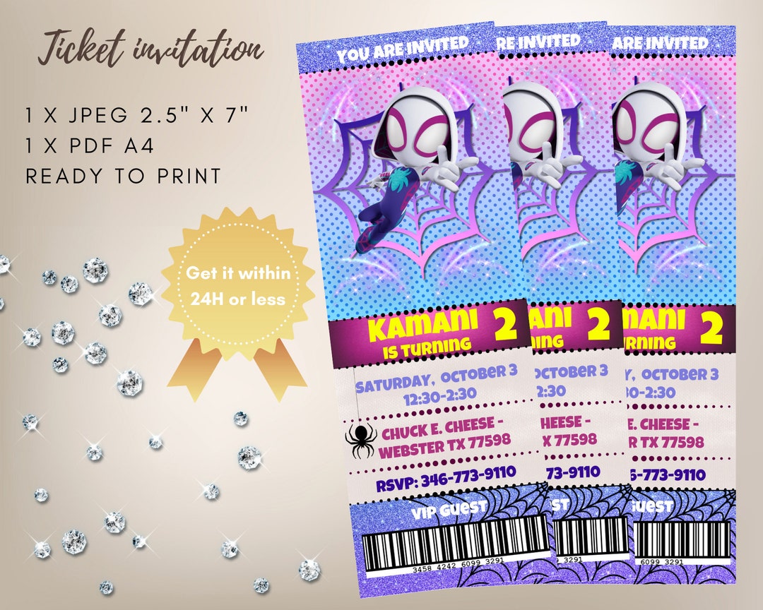 GHOST SPIDER GWEN Ticket Invitation Digital Printable Birthday Party ...
