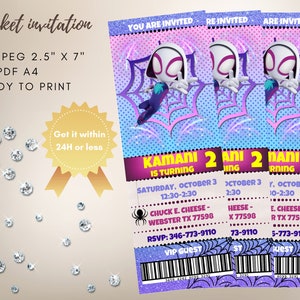 GHOST SPIDER GWEN Ticket Invitation Digital Printable Birthday Party ...