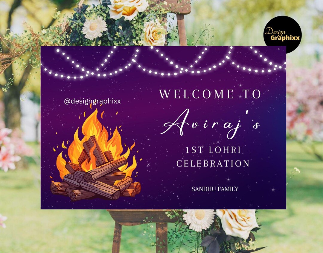 Lohri Party Welcome Sign: Purple Bonfire Printable (digital File) - Etsy