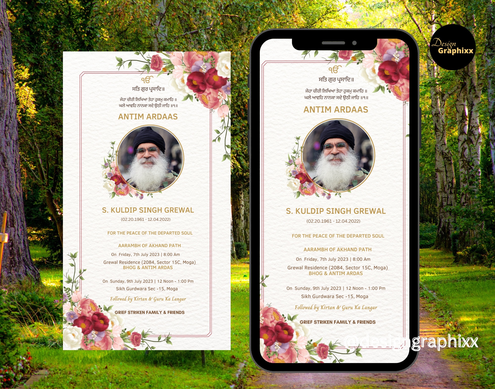 Indian Asian Sikh Funeral Invitation | Death Announcement | Digital ...
