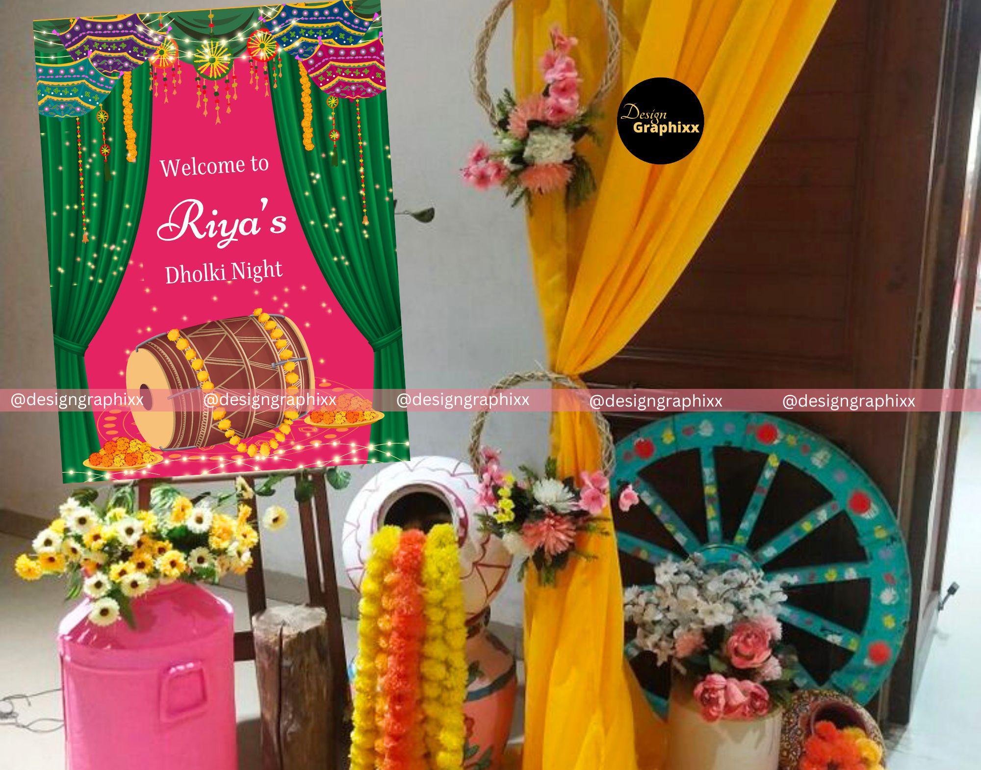 Dholki Welcome Sign, Mehndi Ceremony Decor, Haldi Event Poster, Indian ...