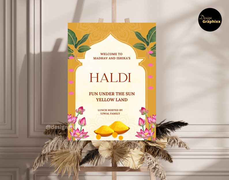 Haldi Ceremony Welcome Sign – Indian Wedding Poster – Yellow Floral ...