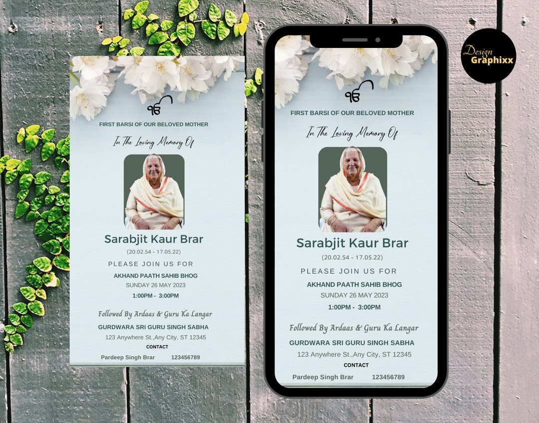First Barsi Funeral Invitation Sikh Religious Digital - Etsy