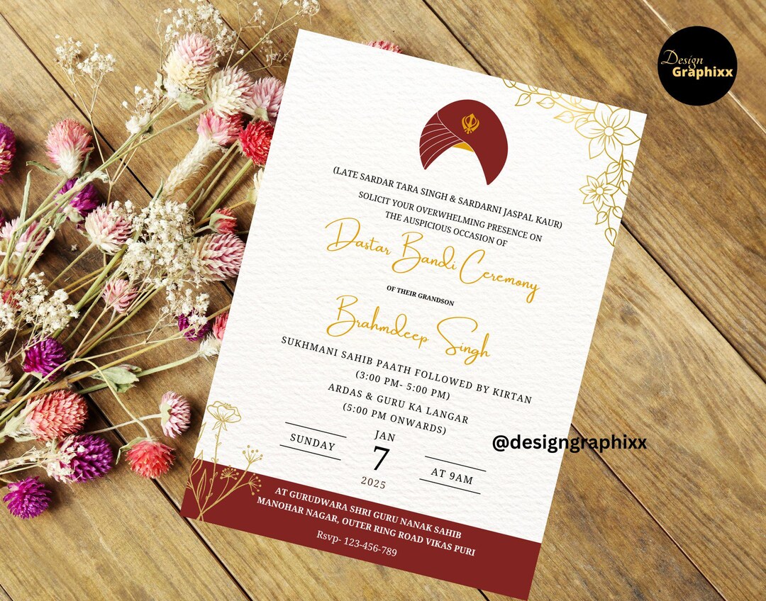 Red Dastar Bandi Ceremony Sukhmani Sahib Path Invite | Turban Tying DIY ...