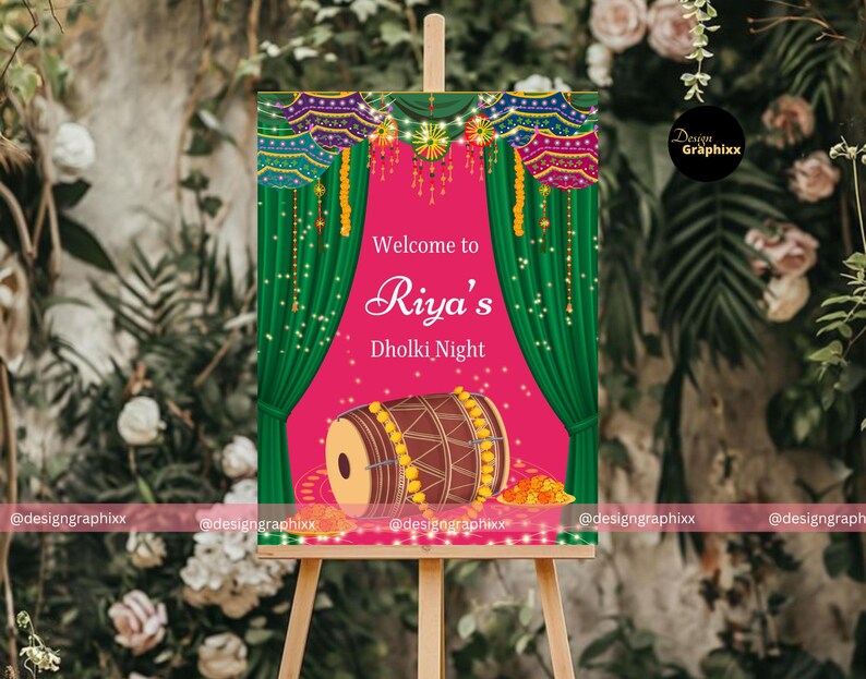 Dholki Welcome Sign, Mehndi Ceremony Decor, Haldi Event Poster, Indian ...