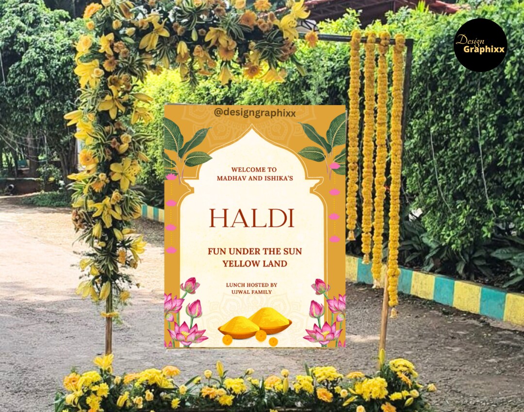Haldi Ceremony Welcome Sign – Indian Wedding Poster – Yellow Floral ...