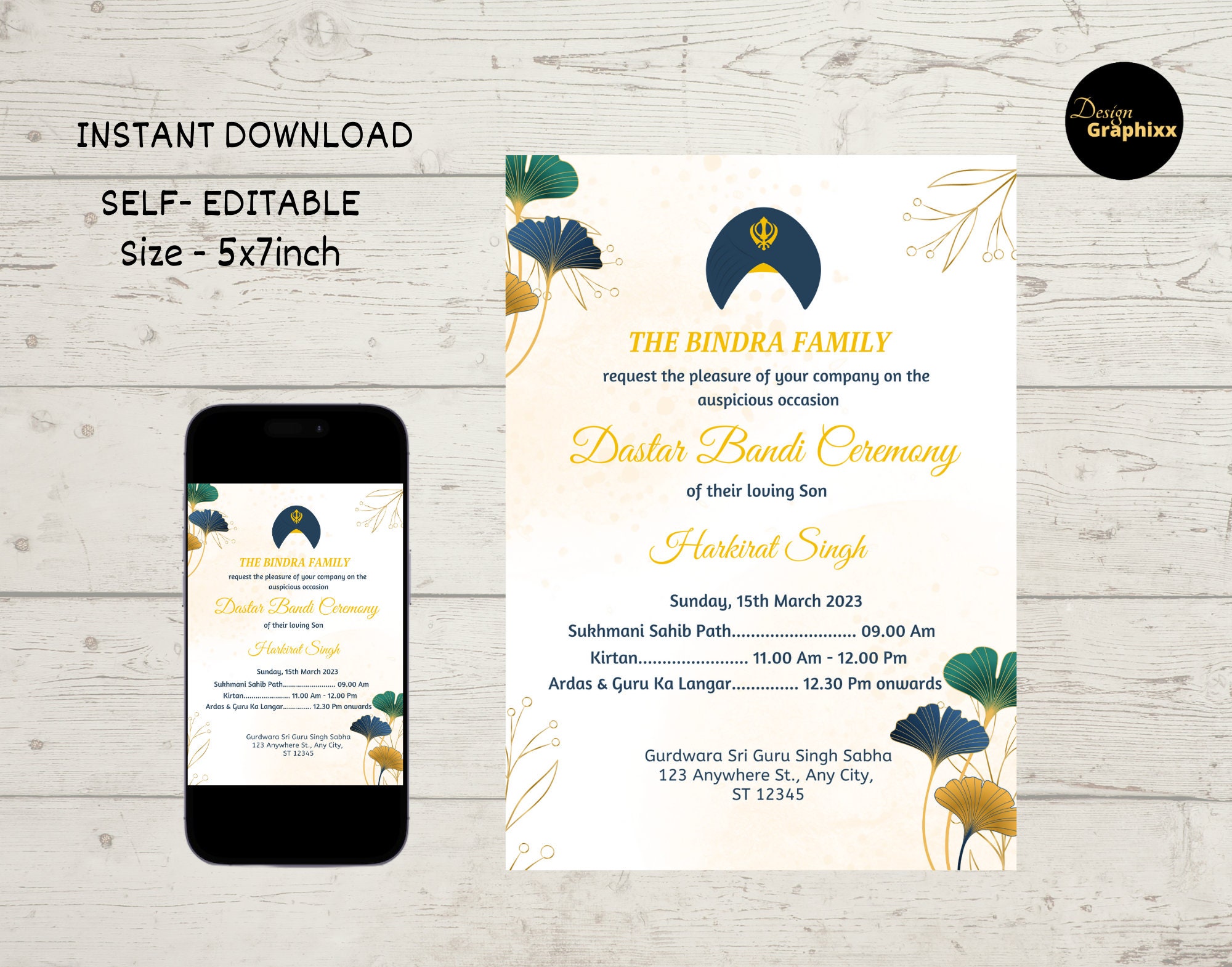 Buy Sukhmani Sahib Paath Invite Dastar Bandi Ceremony Sikh Invite ...