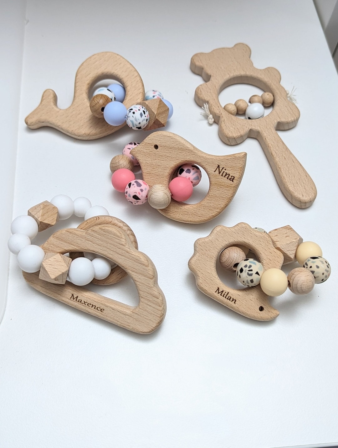Personalized Wooden Baby Rattle, Musical Rattle, Birth Gift Idea ...