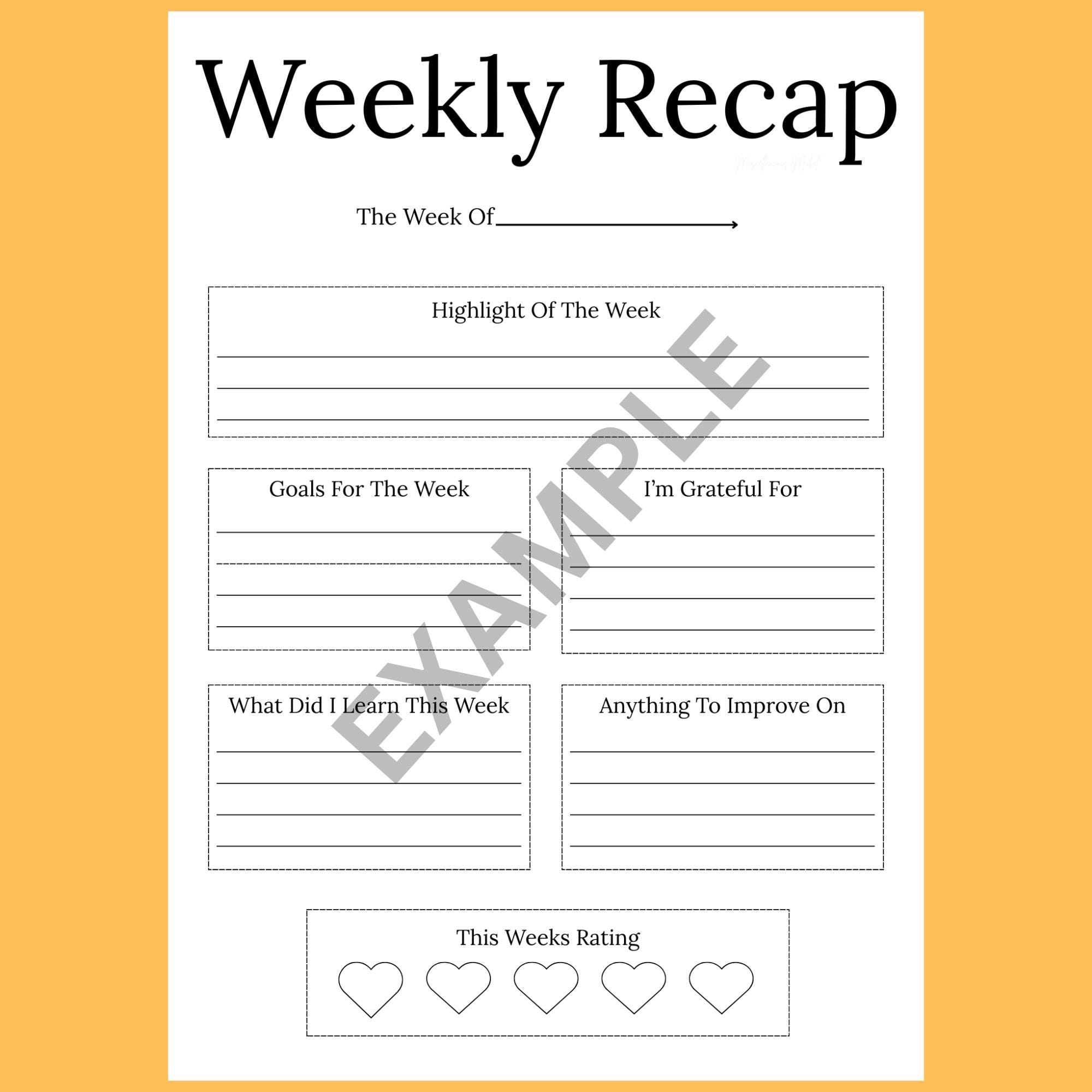 Weekly Recap Printable | A4 Planner Sheet | Color + Black & White ...