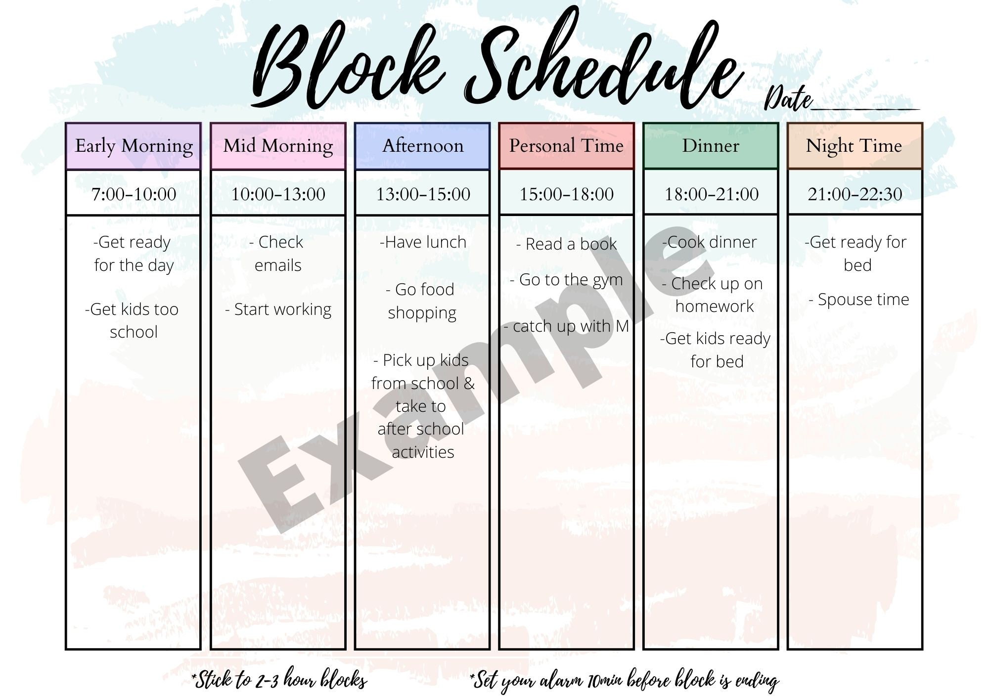Block Schedule, Day Planner, Block Plan Your Day, Colourful Planner - Etsy