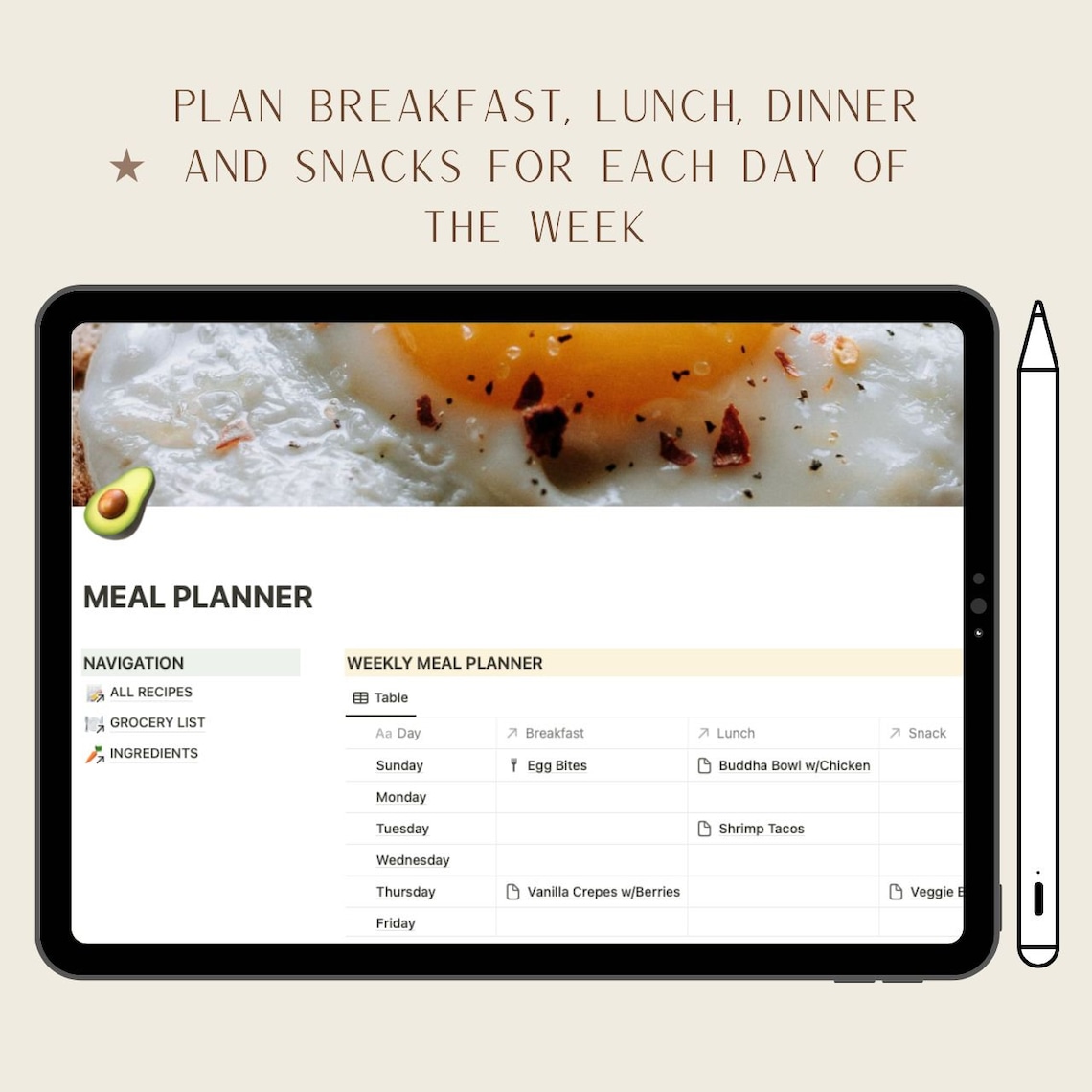 Notion Meal Plan Template | Notion Digital Meal Dashboard | Notion ...