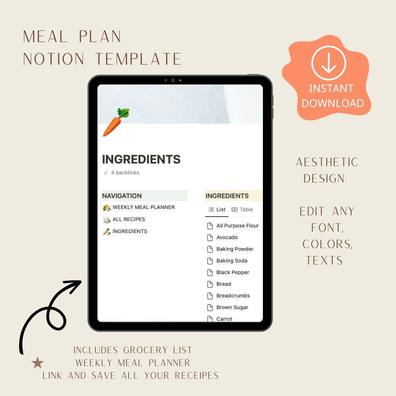 Notion Meal Plan Template | Notion Digital Meal Dashboard | Notion ...