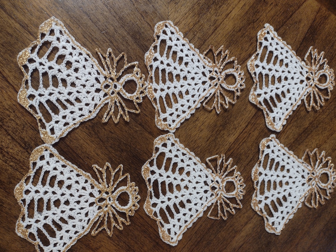 Set of 6 Crocheted Angels W/golden Edges - Etsy