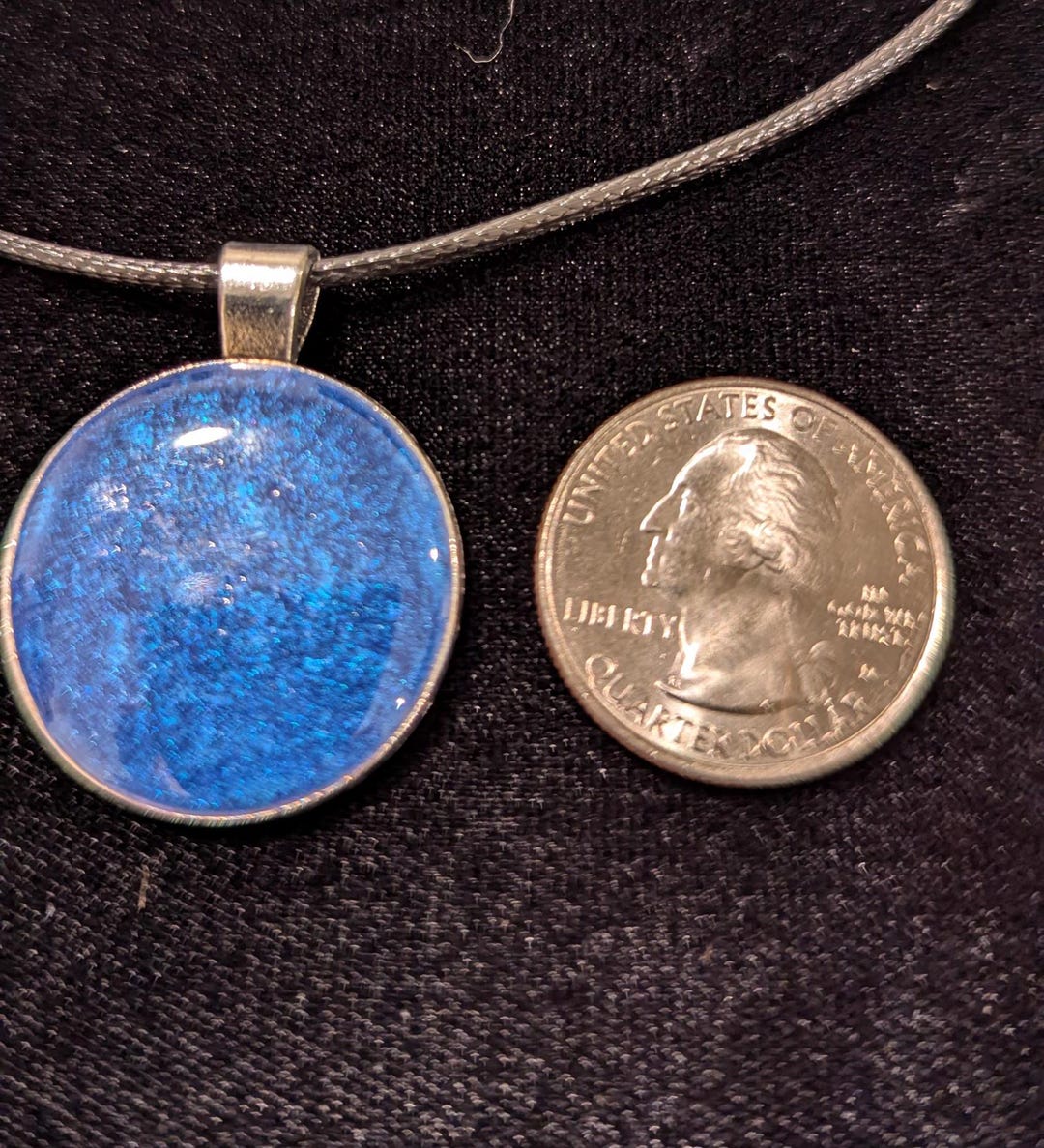 Round Dark Blue Resin Necklace W/silver Back - Etsy