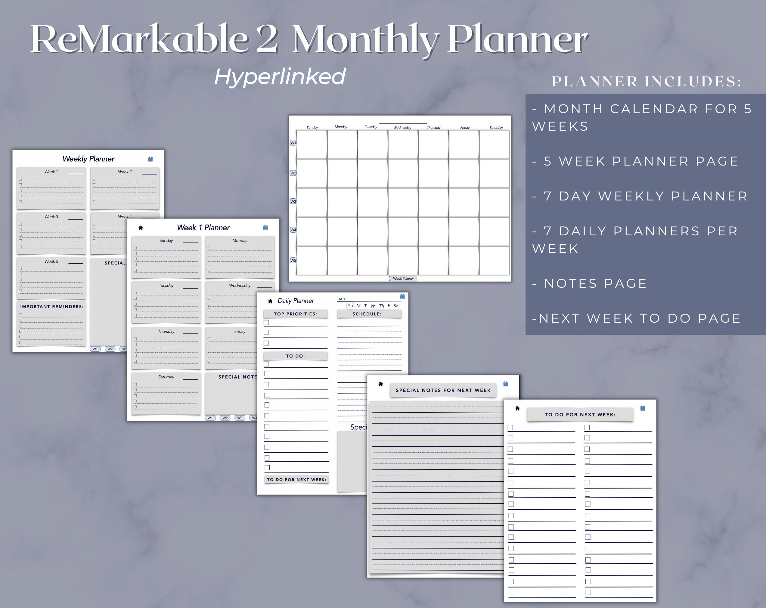 Remarkable 2 Hyperlinked Monthly Planner - Etsy