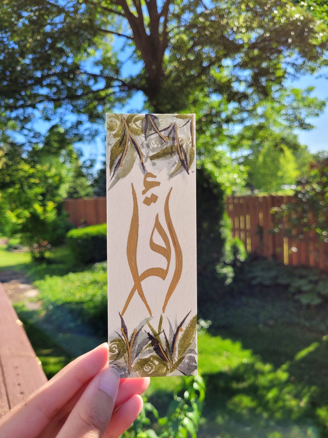 Original Arabic Calligraphy Bookmark, Watercolor Florals Bookmark ...