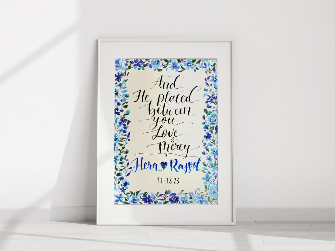 Wedding Gift, Watercolor Floral Border Print, Handlettered Verse With ...