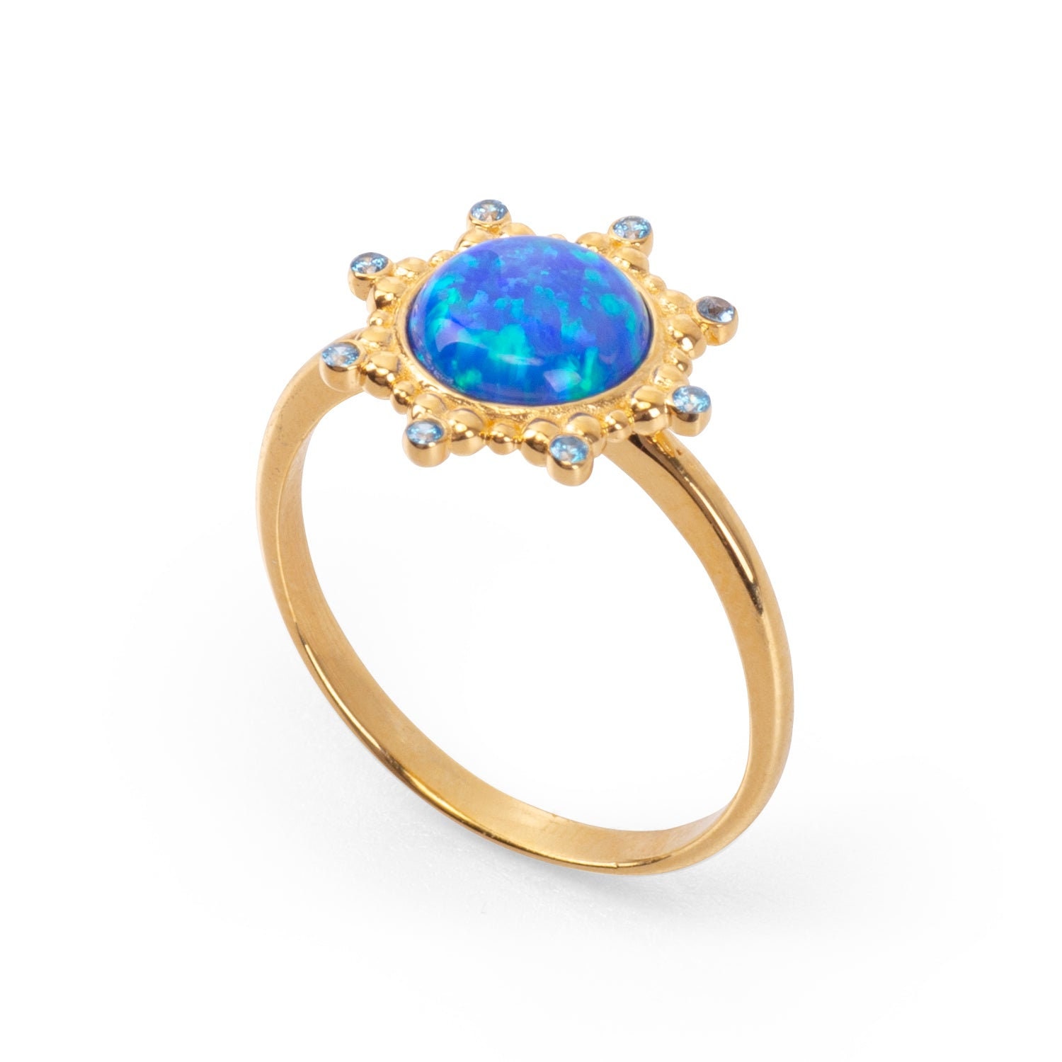 Starlight Blue Fire Opal Ring 24K Gold Vermeil Ring Elegant - Etsy