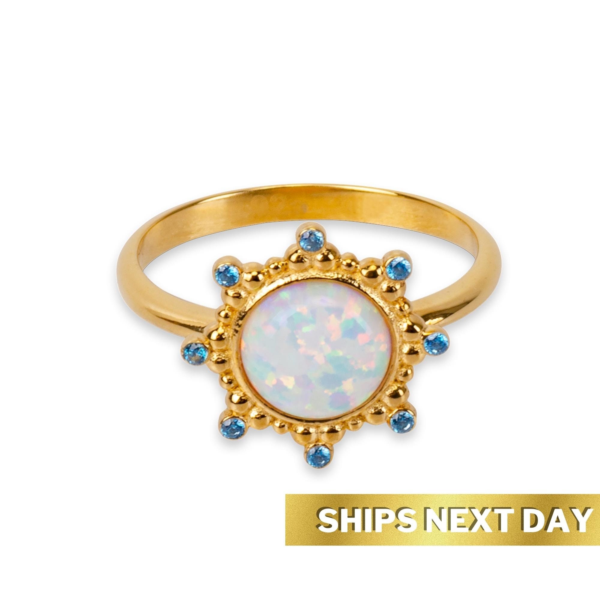 Starlight White Fire Opal Ring 24K Gold Vermeil Ring Elegant - Etsy