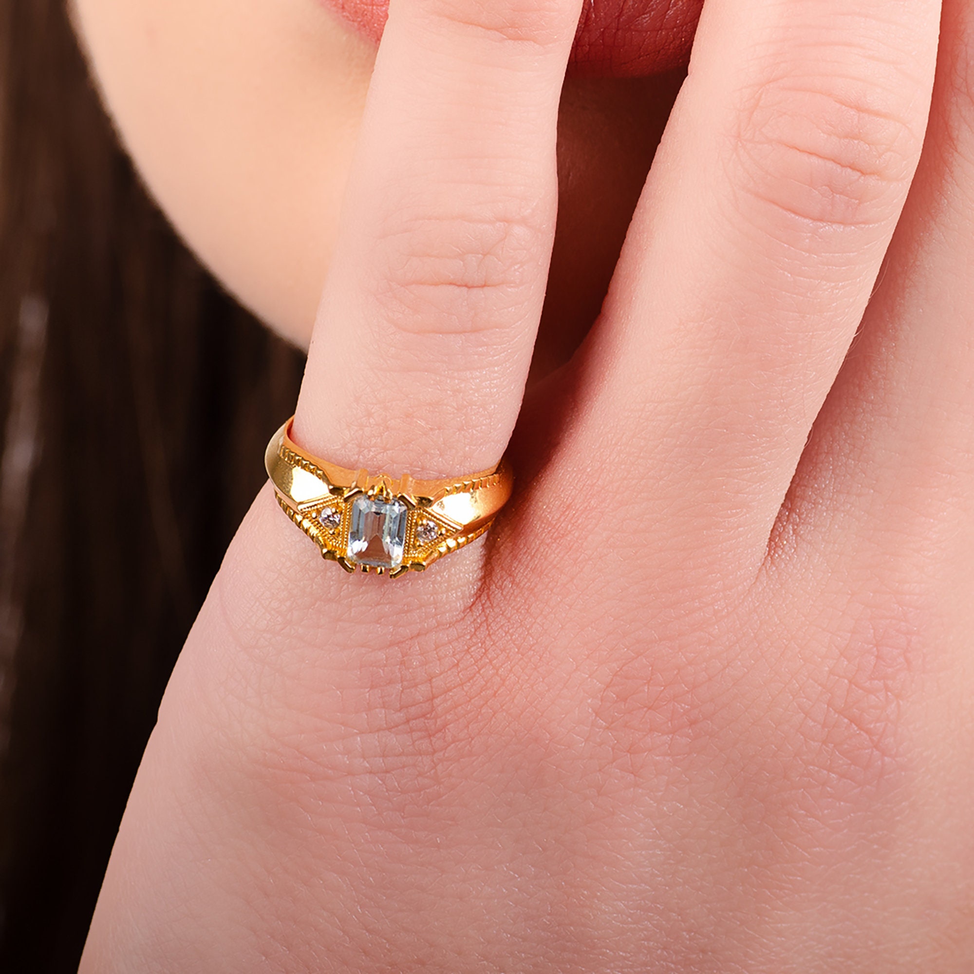 Topaz Gold Little Finger Ring 24K Gold Vermeil Ring With Blue - Etsy