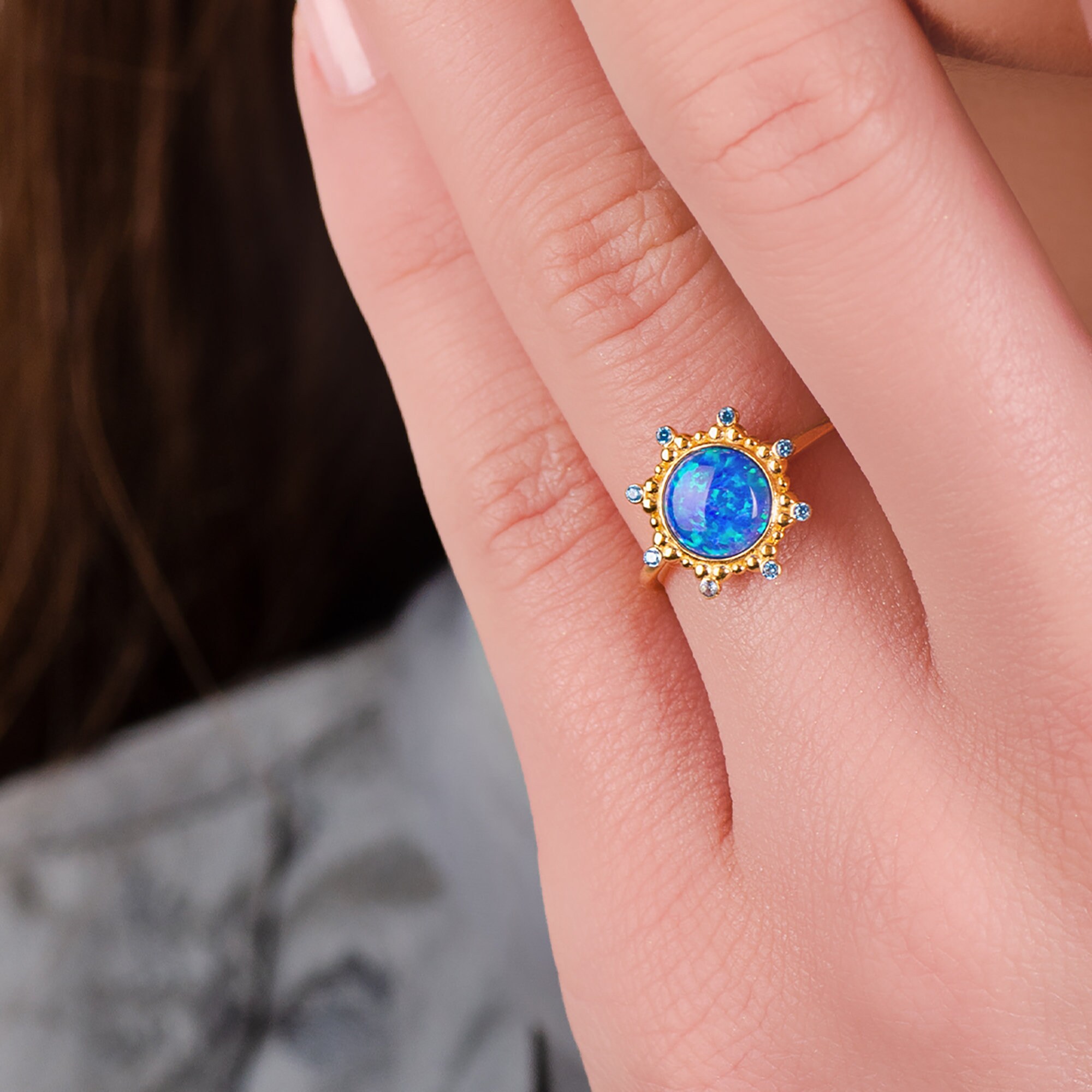 Starlight White Fire Opal Ring 24K Gold Vermeil Ring Elegant - Etsy