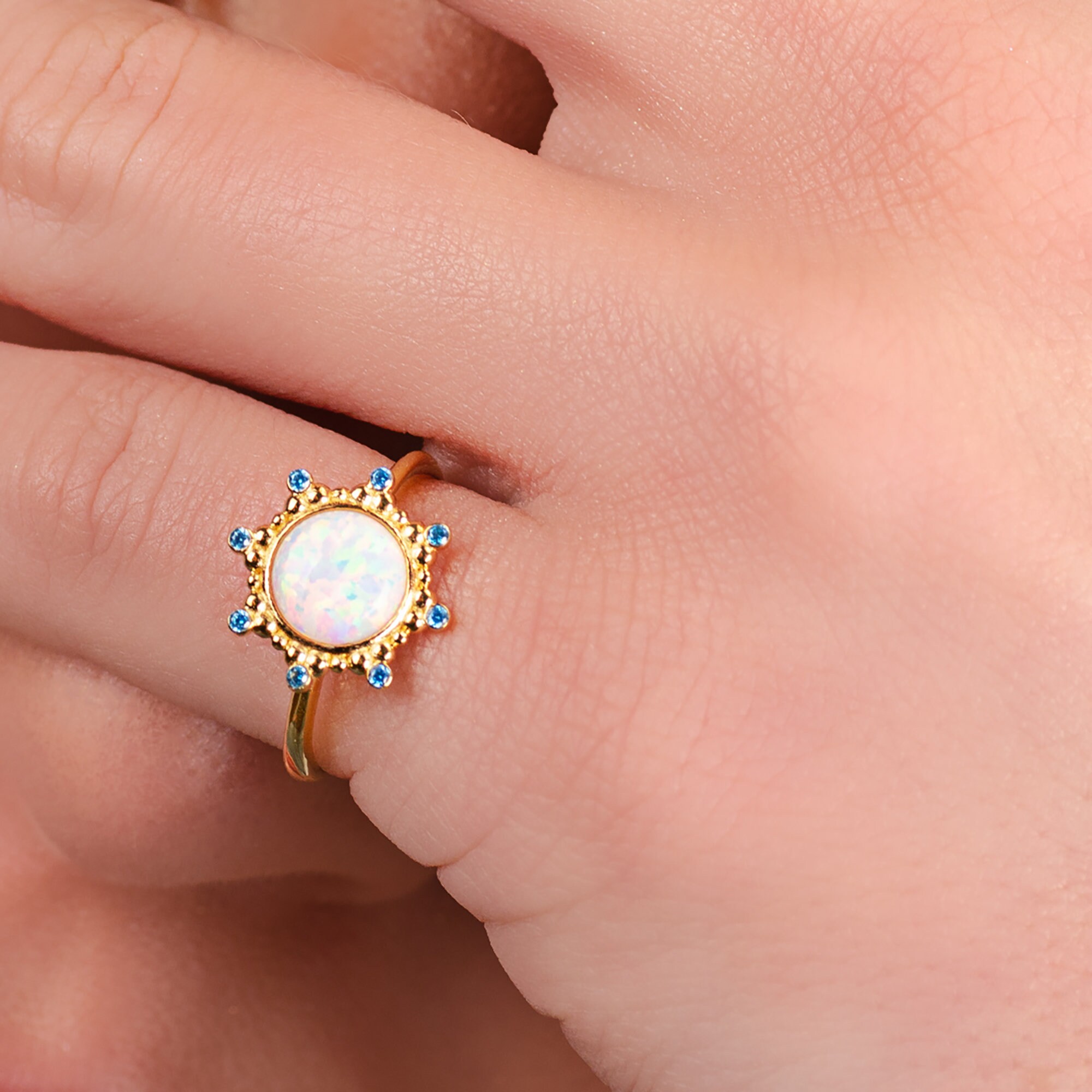 Starlight Blue Fire Opal Ring 24K Gold Vermeil Ring Elegant - Etsy