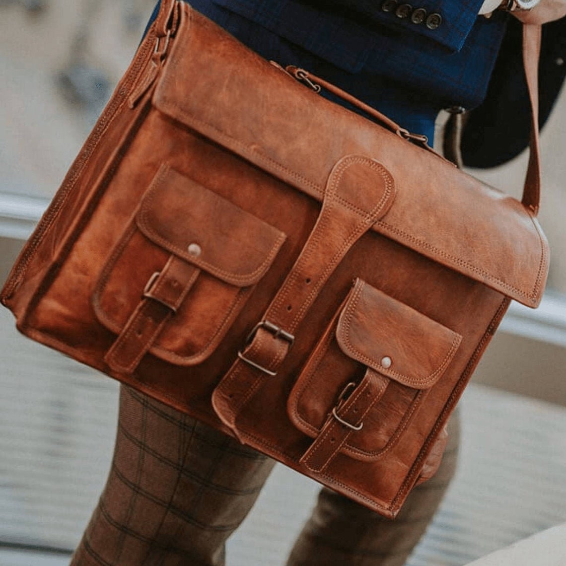 Personalized Leather Satchel: Laptop Briefcase Messenger Bag - Etsy