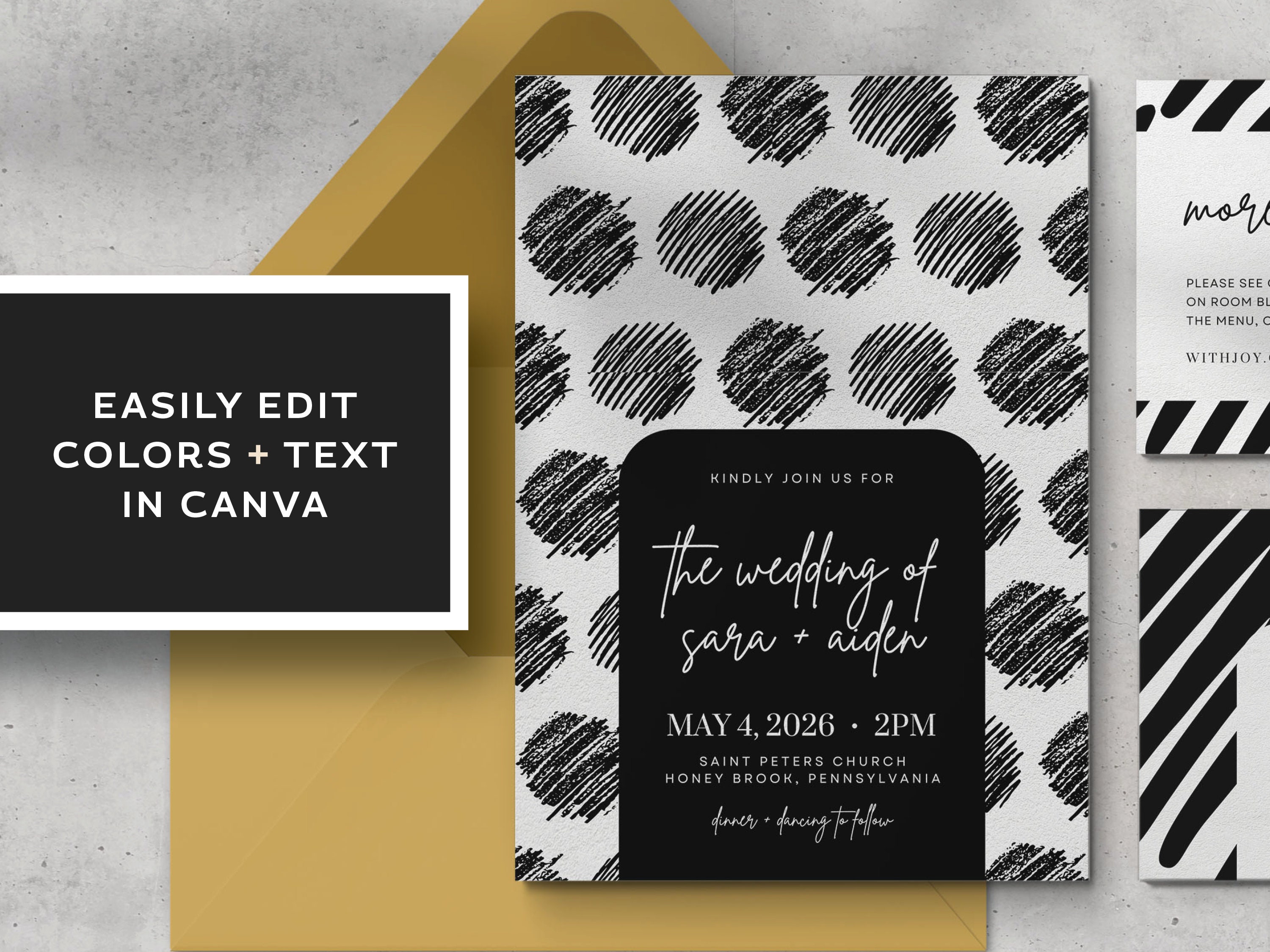 Modern Bold Wedding Invitation Template Black and White Fun - Etsy