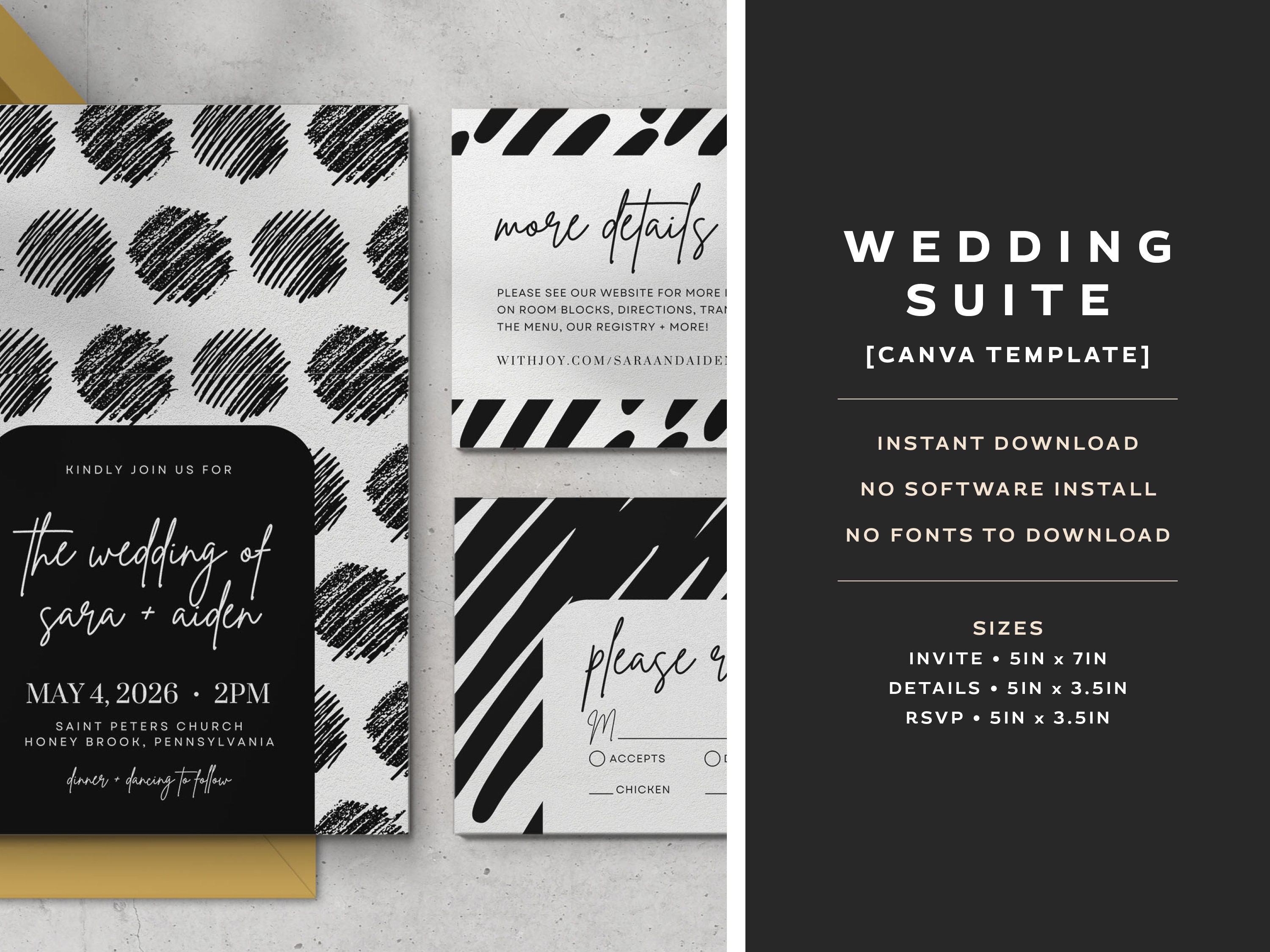 Modern Bold Wedding Invitation Template Black and White Fun - Etsy