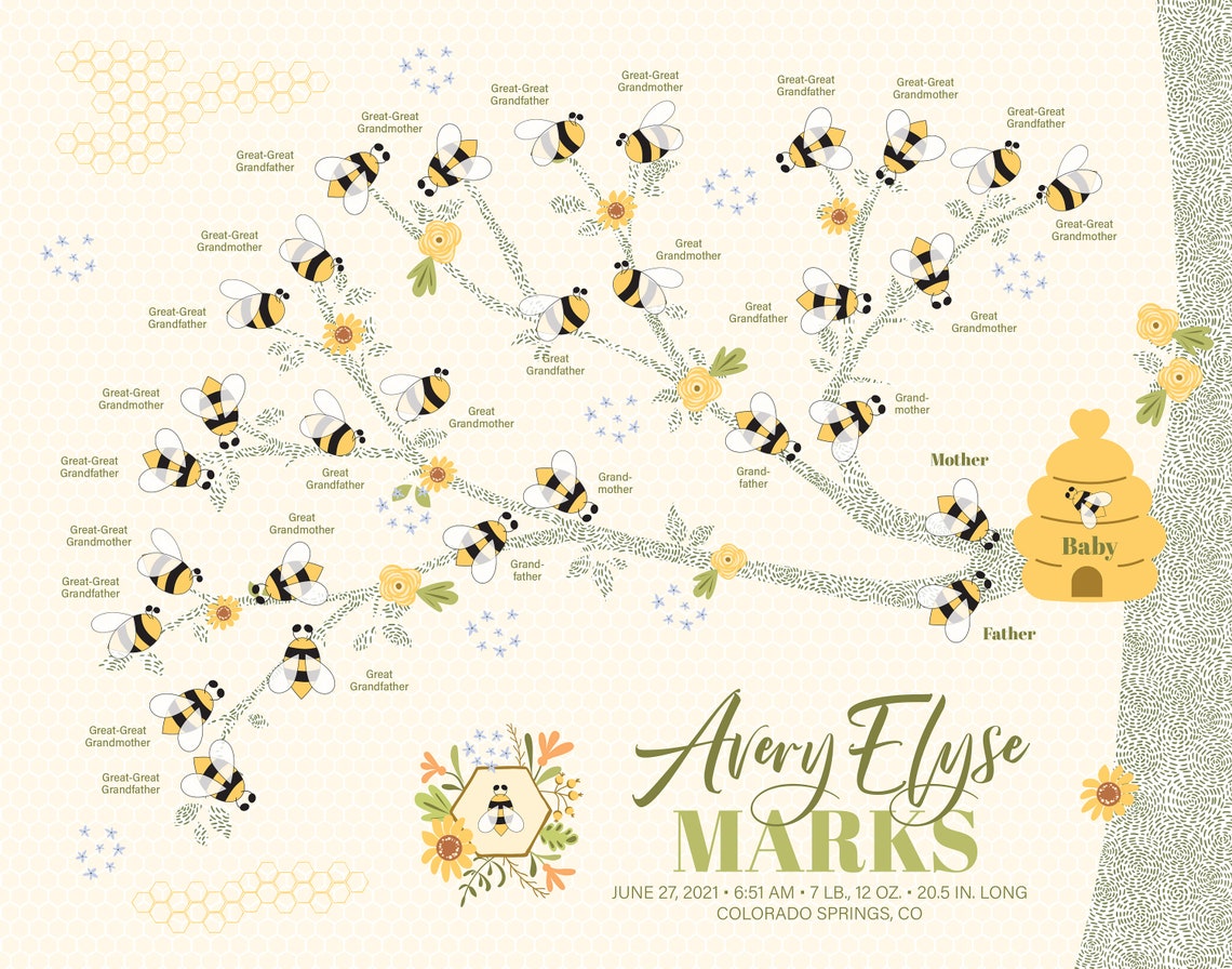 Family Tree 5-generation Honey Bee Patterns - Etsy