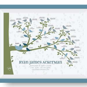 Family Tree 5-generation Blues & Greens Patterns - Etsy