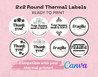 Retro Thermal Round Labels for Small Business Owners, Packaging Sticker Design, Mail Shipping ...