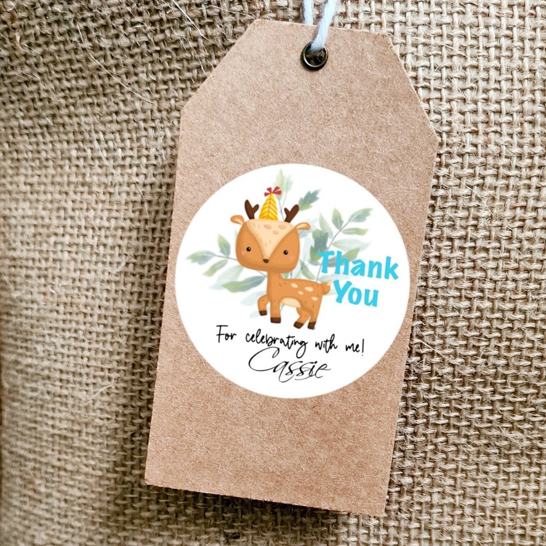 Baby Deer Birthday Thank You Stickers, Birthday Party Favor Labels for ...