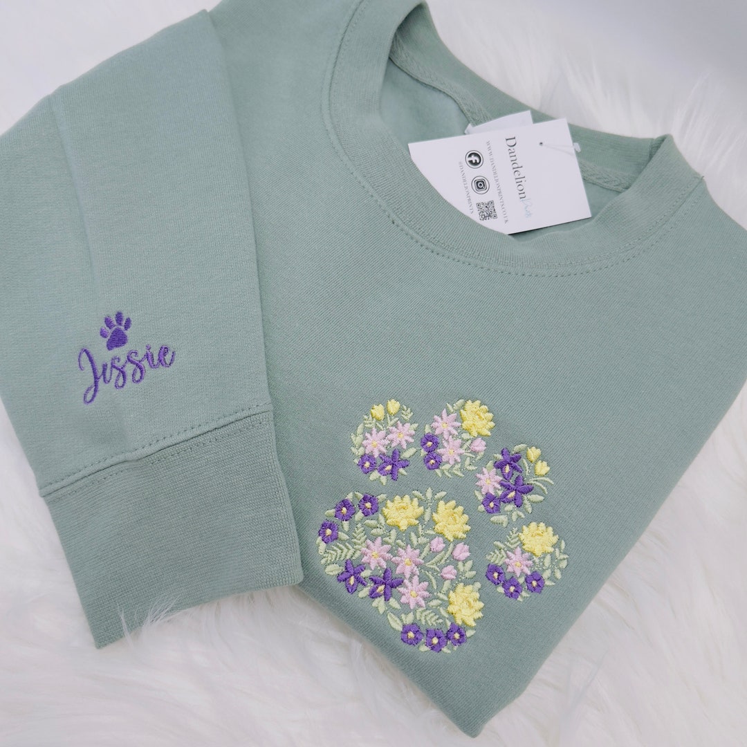 Dog Paw Print Embroidered Personalised Sweater or Hoodie. Various ...