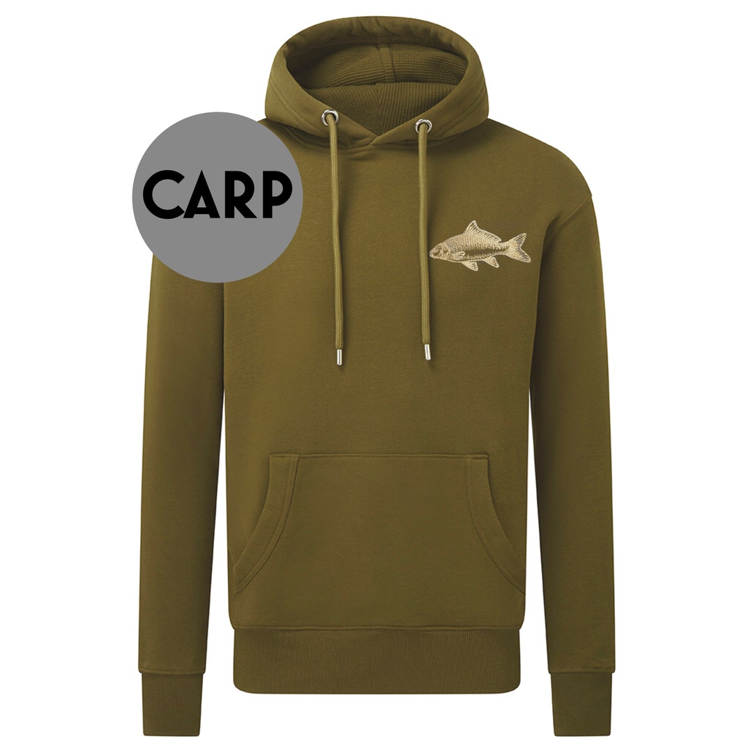 Khaki Various Design Embroidered Fishing Hoodie | Carp | Catfish ...