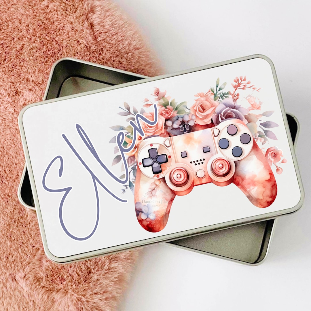 Floral Gaming Controller Girl Gamer Tin - Chic Personalised Storage ...