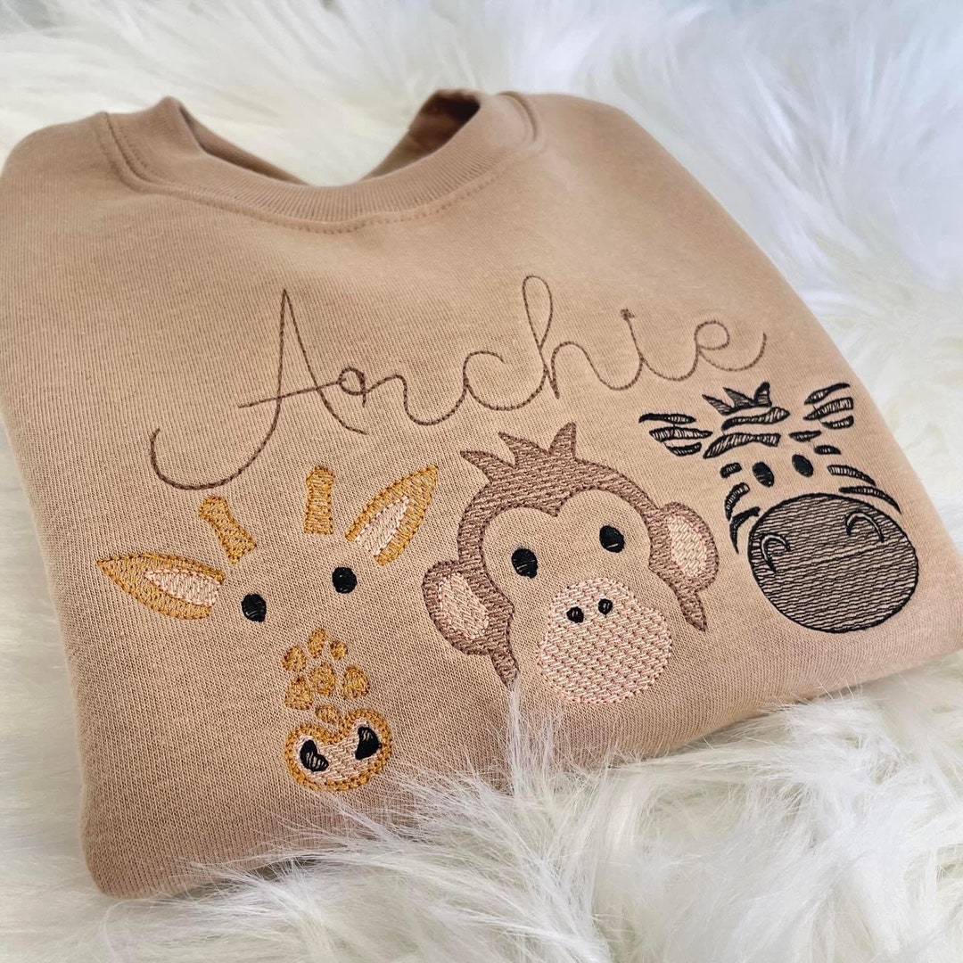 Embroidered Adorable Children's Zoo Animal Personalised Sweater: Monkey ...