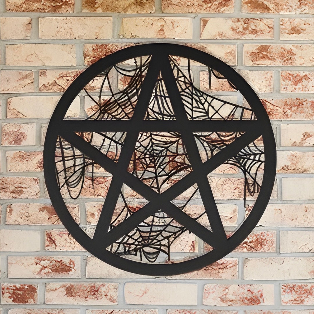 Wiccan Pagan Pentagram Pentacle Occult Spider Web Spooky Witchy Metal ...