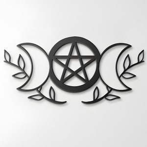 Wiccan Pagan Triple Moon Pentacle Pentagram Earthy Hecate Metal Art ...
