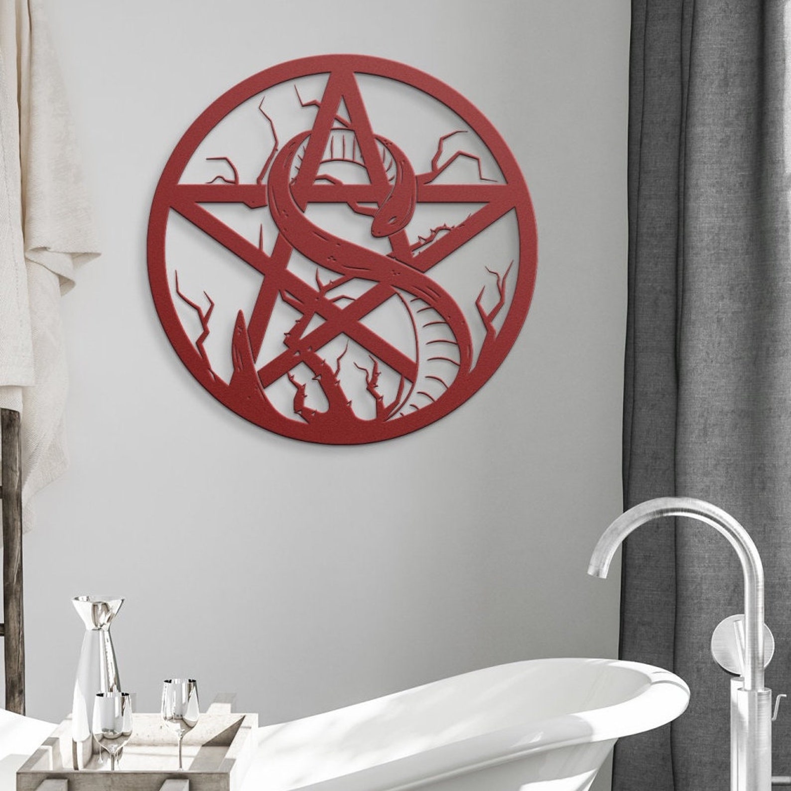 Wiccan Pagan Pentagram Pentacle Occult Snake Metal Art Decor - Etsy