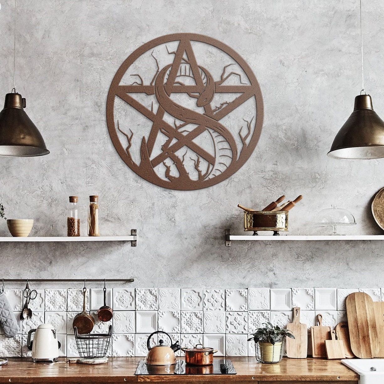 Wiccan Pagan Pentagram Pentacle Occult Snake Metal Art Decor - Etsy