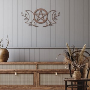 Wiccan Pagan Triple Moon Pentacle Pentagram Earthy Hecate Metal Art ...