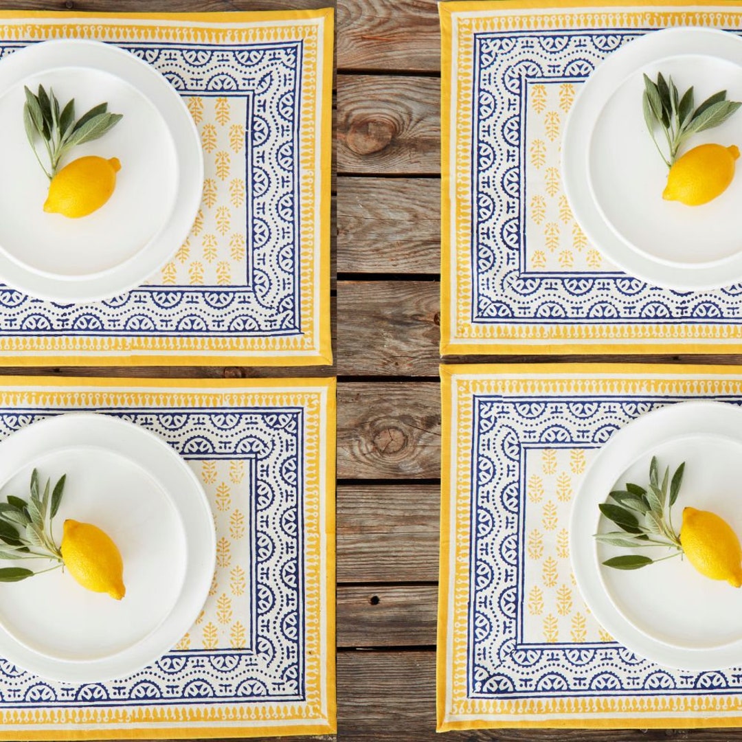 India Yellow Blue Motif Sanganer Block Print Cotton 19 - Etsy